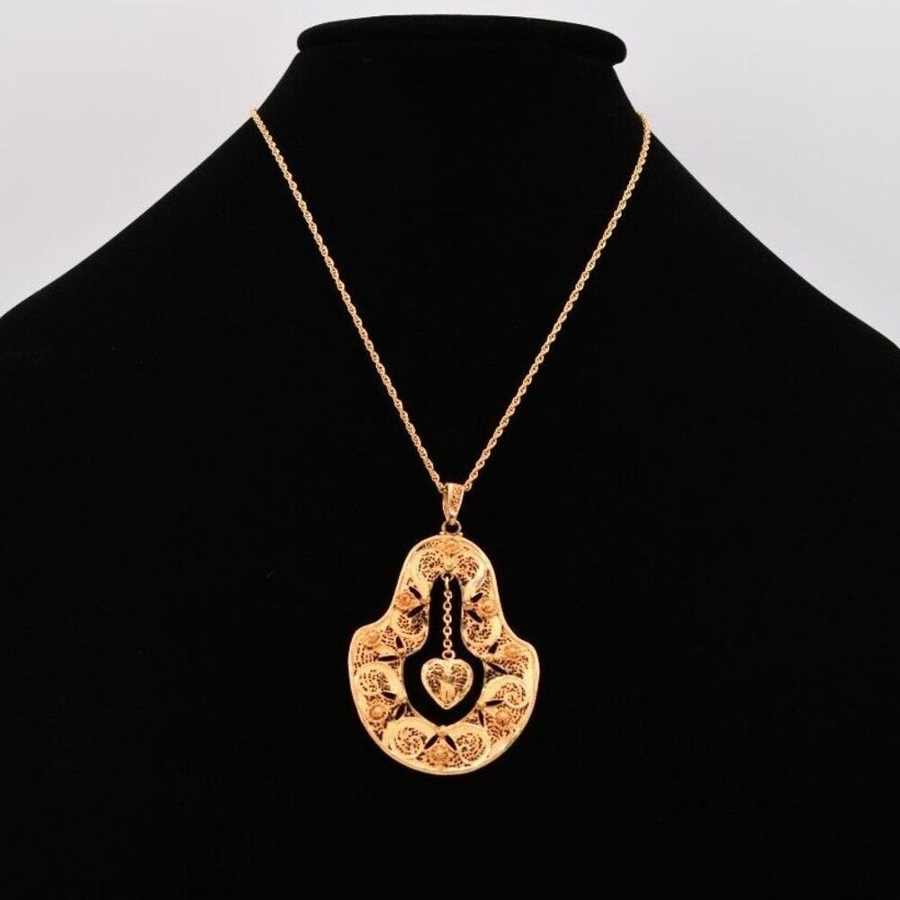 Van Lou Sterling Vintage Pendant Necklace Gold Tone F… - Gem